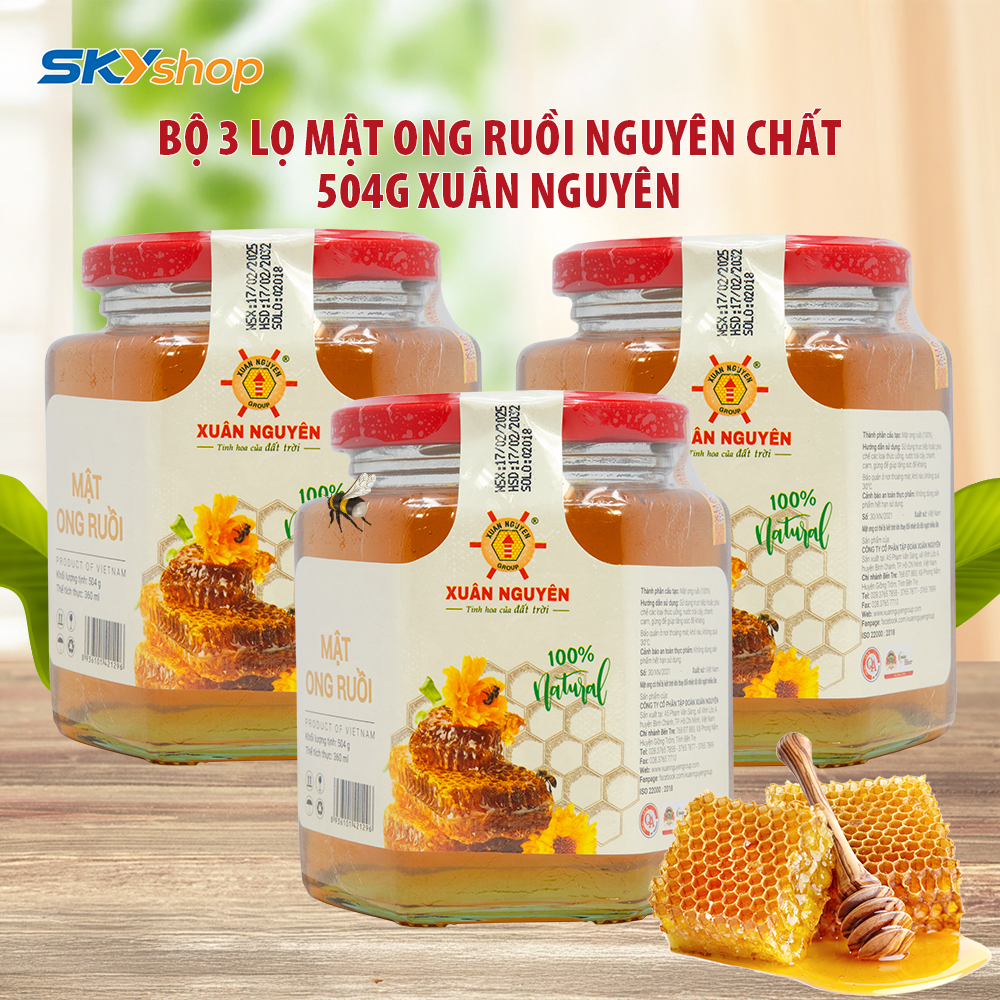 3 lọ mật ong ruồi nguyên chất 504g Xuân Nguyên - Tặng 1 lọ mật ong hoa sen 225g